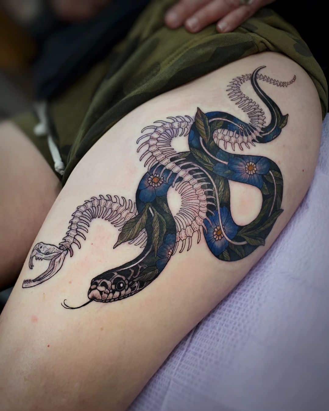 An Ode To Your Bravery: 24 Snake With Flowers Tattoo Designs