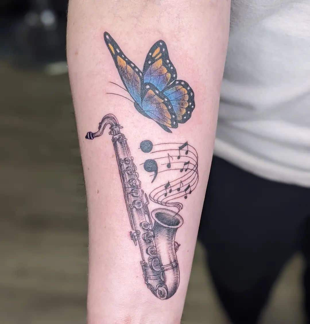 27 Superior Saxophone Tattoos That Hit All The Right Notes