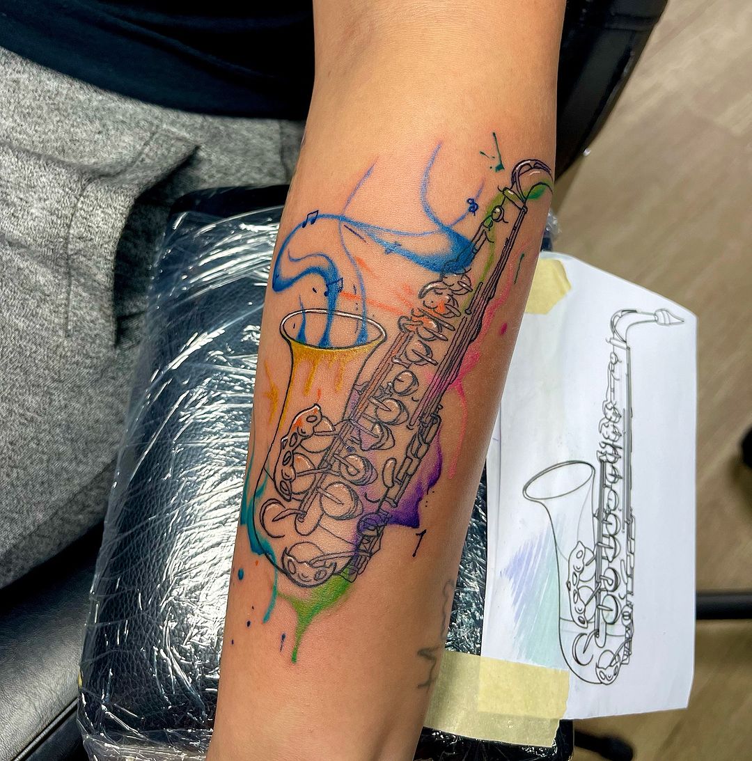 27 Superior Saxophone Tattoos That Hit All The Right Notes